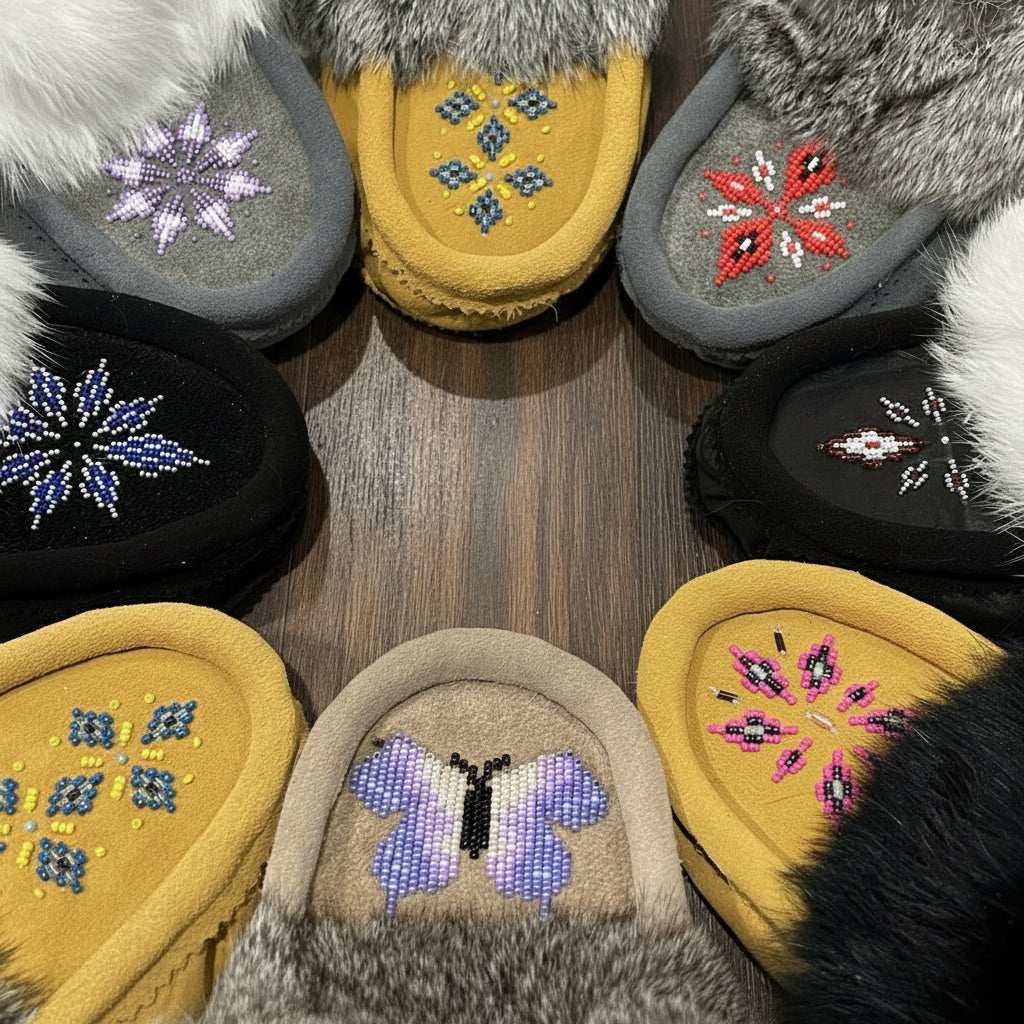Mishkwaton Asema Beaded Slippers | Handcrafted Indigenous Moccasins ...